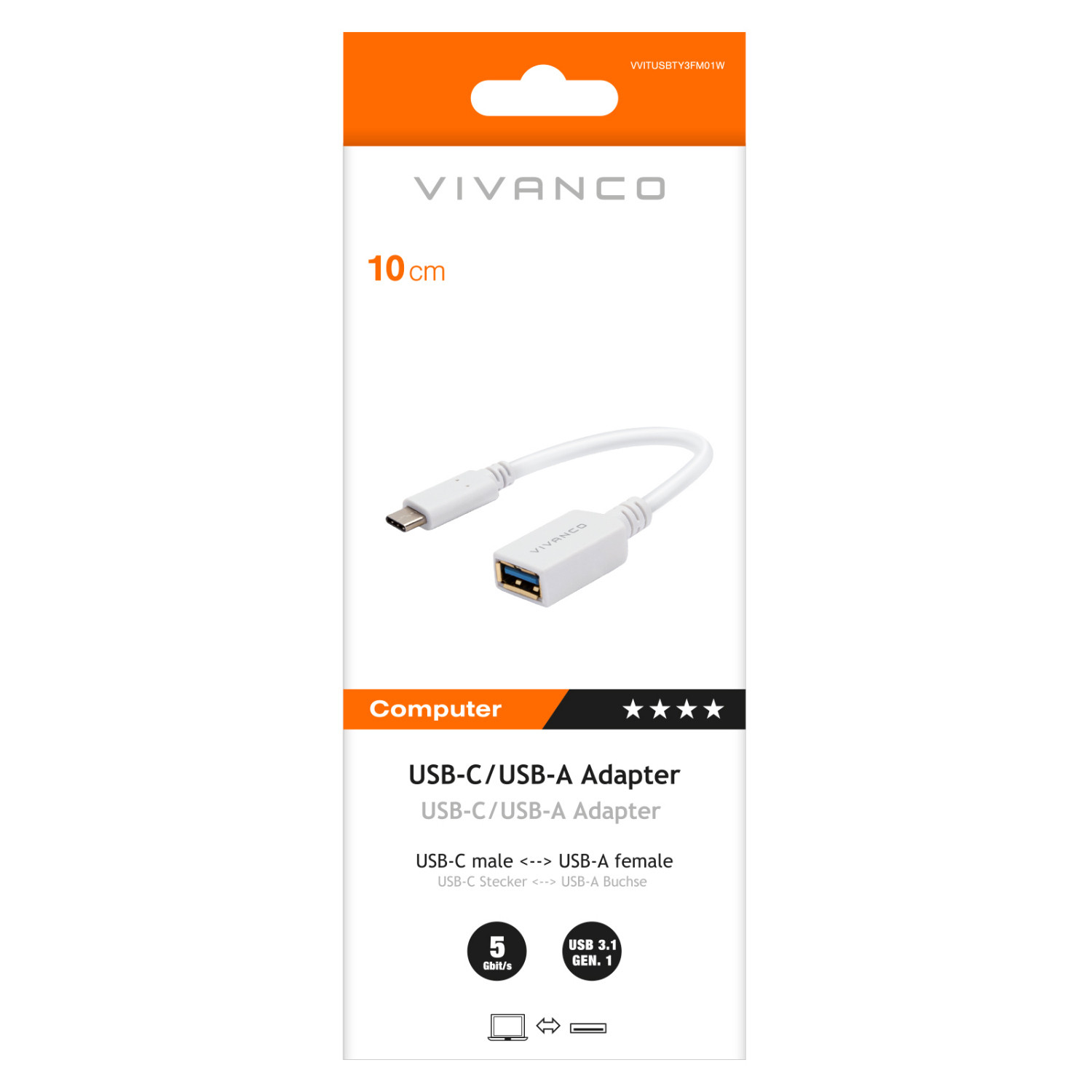 Vivanco USB-A na USB-C adapter, 0,1m Tip - electronic4you Slovenija