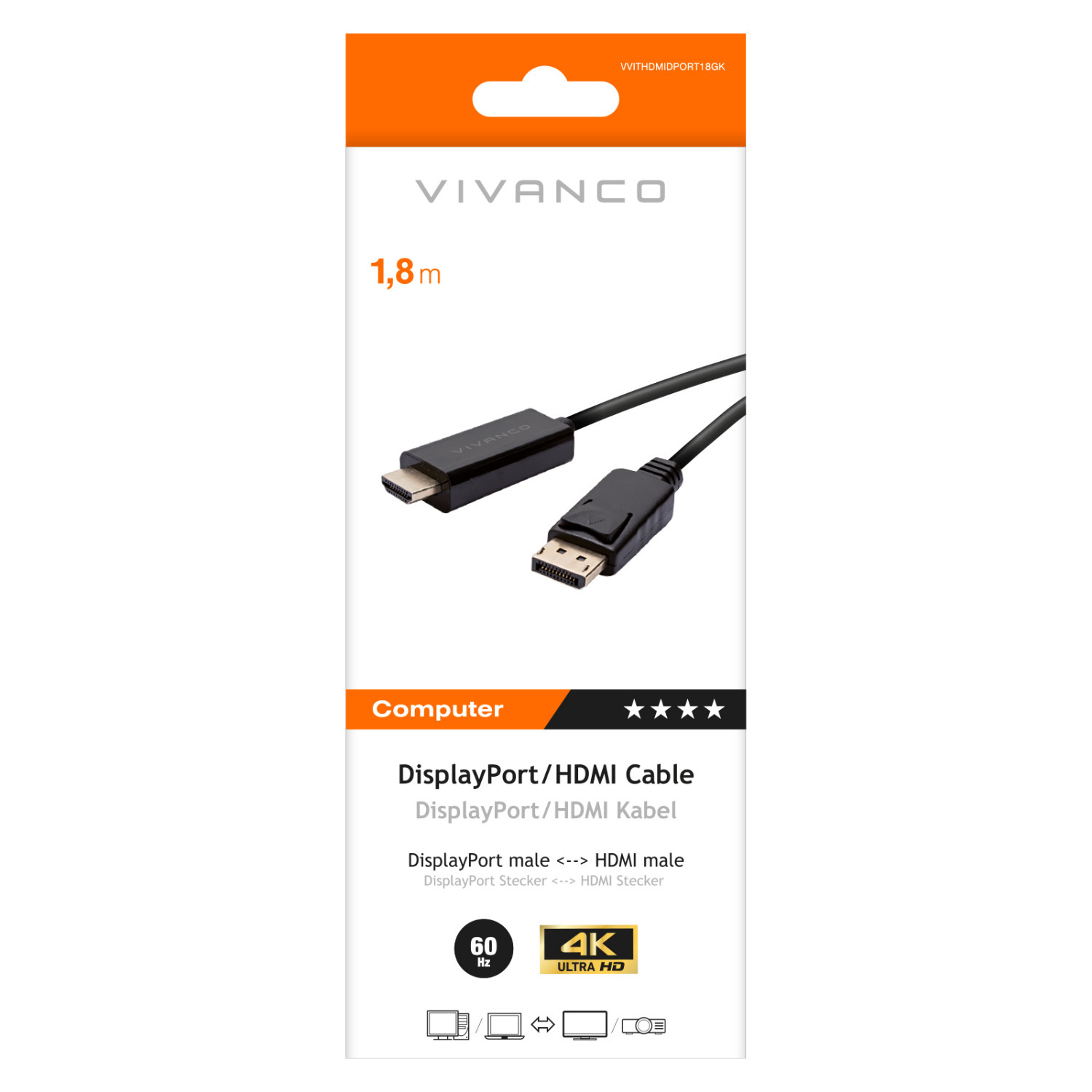 Vivanco kabel DisplayPort na HDMI 1,8 m - electronic4you Slovenija